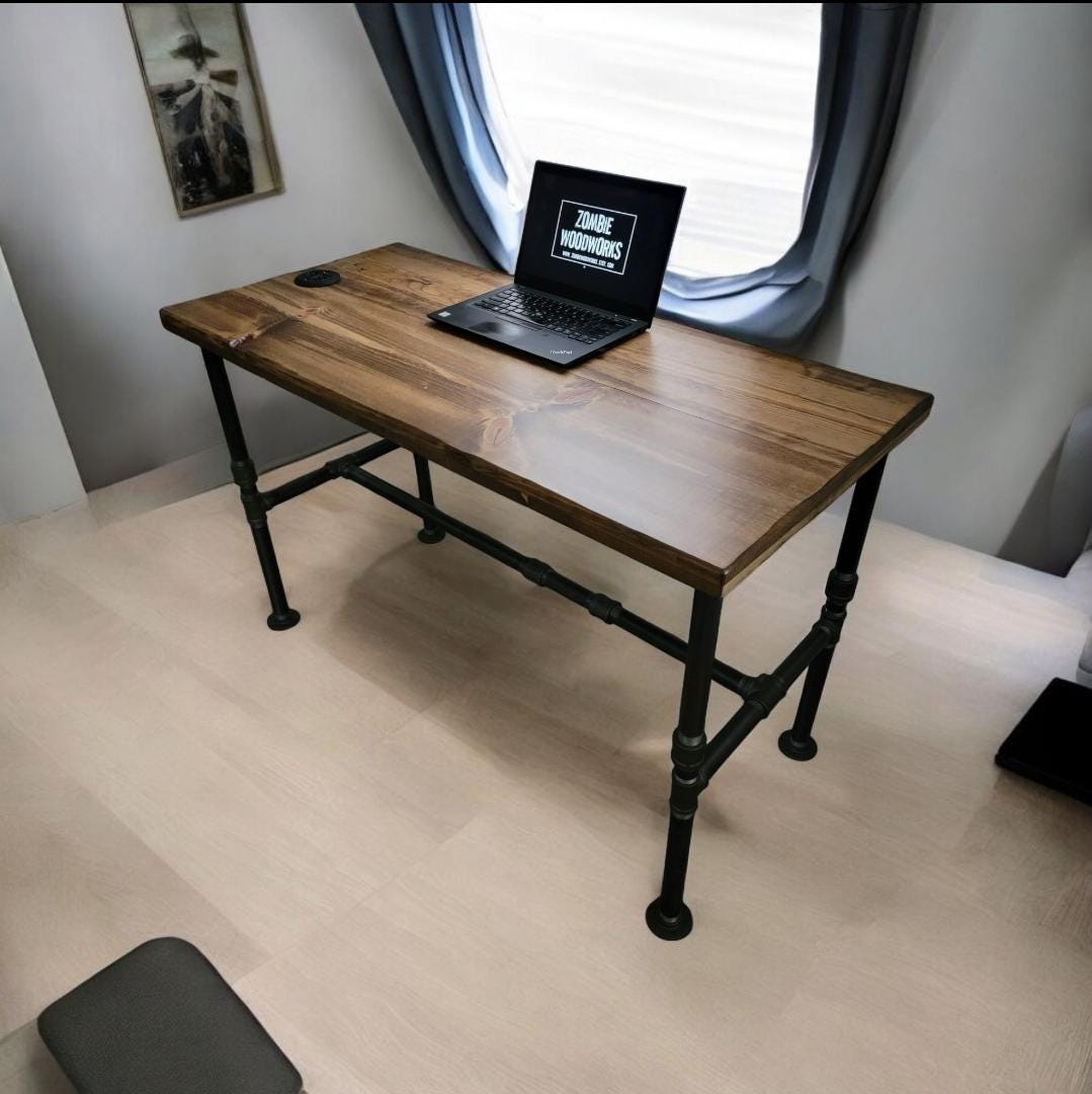Rustic Industrial Desk with Heavy Duty Pipe Legs — Zombie Woodworks